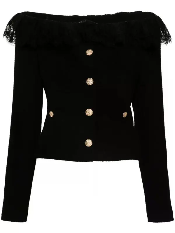 Alessandra Rich Off-shoulder Tweed Jacket - Black