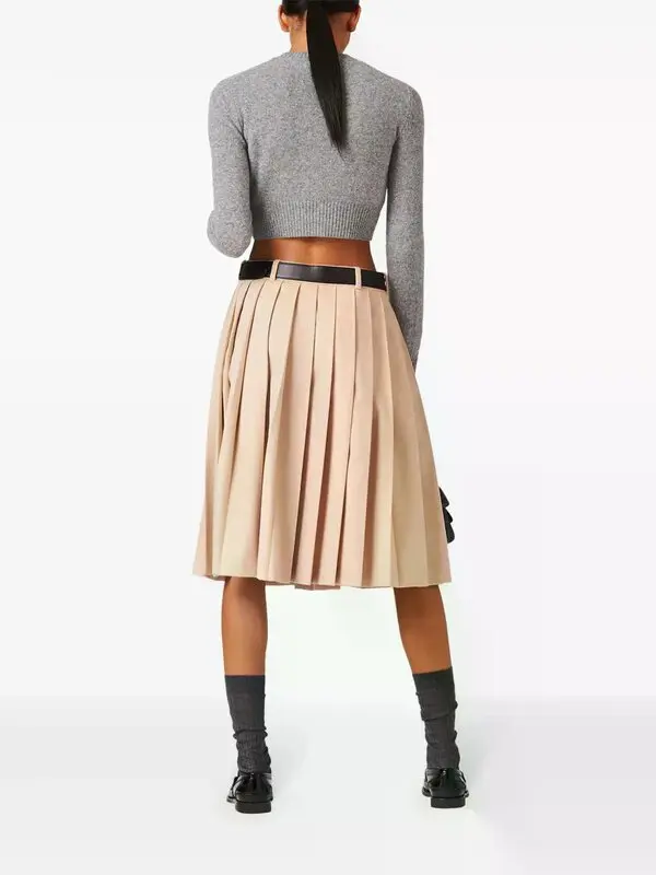 Miu Miu Wool And Cashmere Cropped Sweater With Intarsia Logo