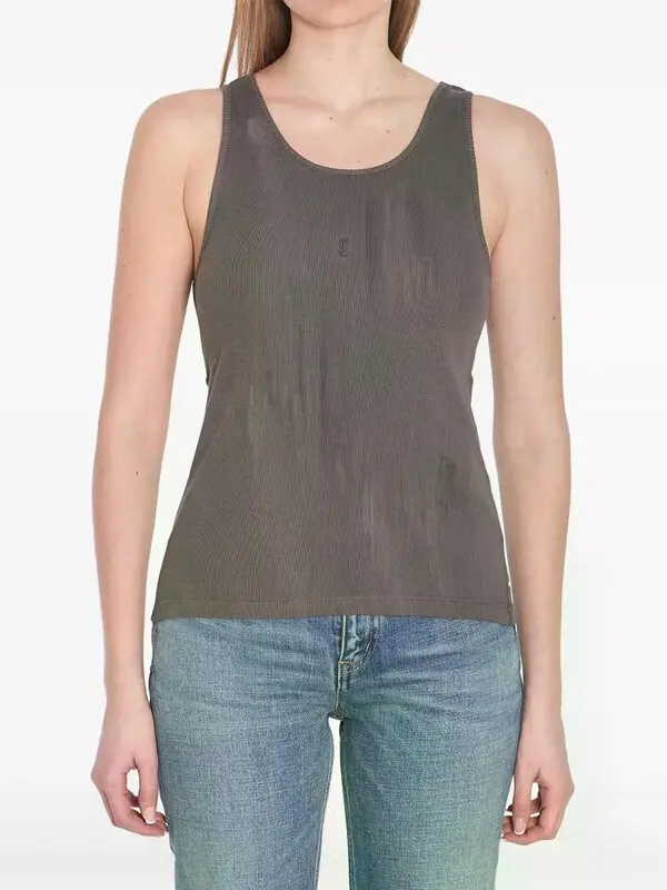 Saint Laurent Cassandre Embroidered Ribbed Tank Top