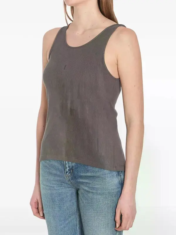 Saint Laurent Cassandre Embroidered Ribbed Tank Top