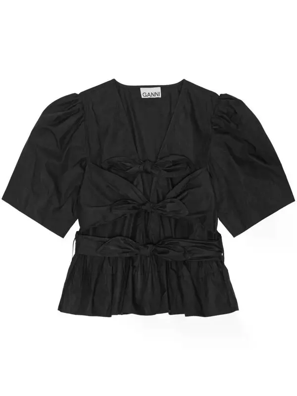 GANNI Bow-detail Blouse - Black