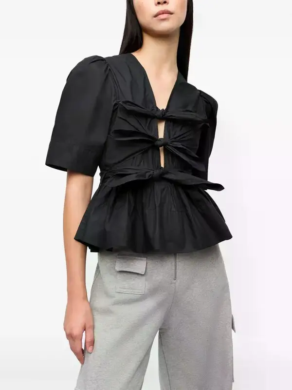 GANNI Bow-detail Blouse - Black