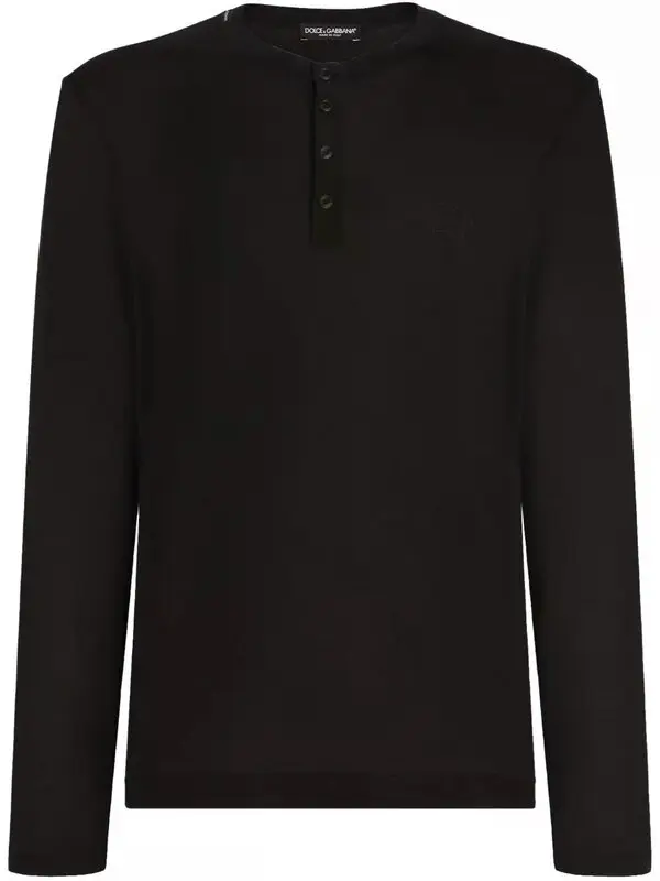 Dolce & Gabbana Serafino Button-neck T-shirt - Black