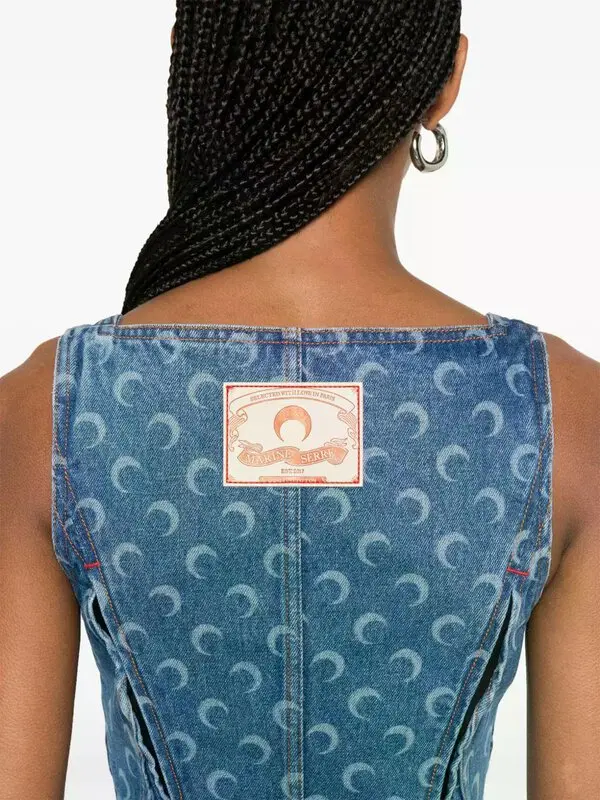 MARINE SERRE Moon Laser Denim Bustier Top