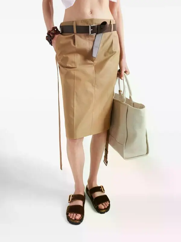 Prada Belted Cotton Pencil Skirt
