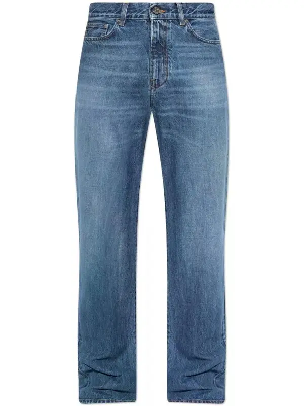 Versace Logo-patch Straight Leg Jeans - Blue
