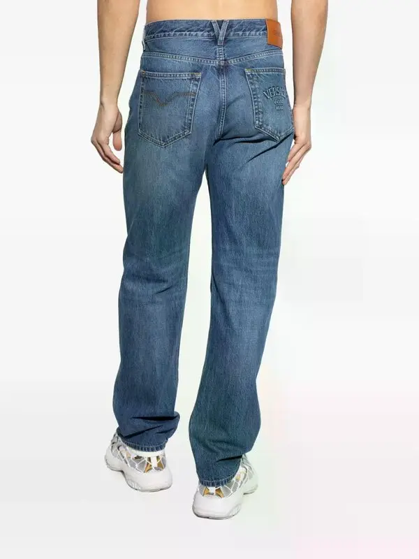 Versace Logo-patch Straight Leg Jeans - Blue