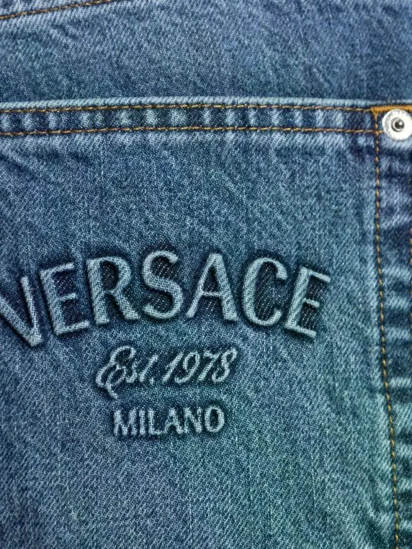 Versace Logo-patch Straight Leg Jeans - Blue