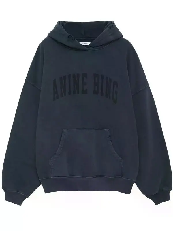 ANINE BING Harvey Logo-print Cotton Hoodie - Grey