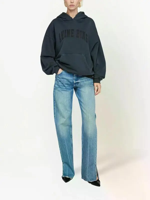 ANINE BING Harvey Logo-print Cotton Hoodie - Grey