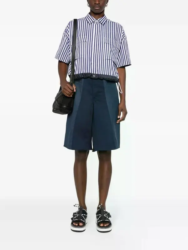 Sacai Striped Cotton Cropped Blouse