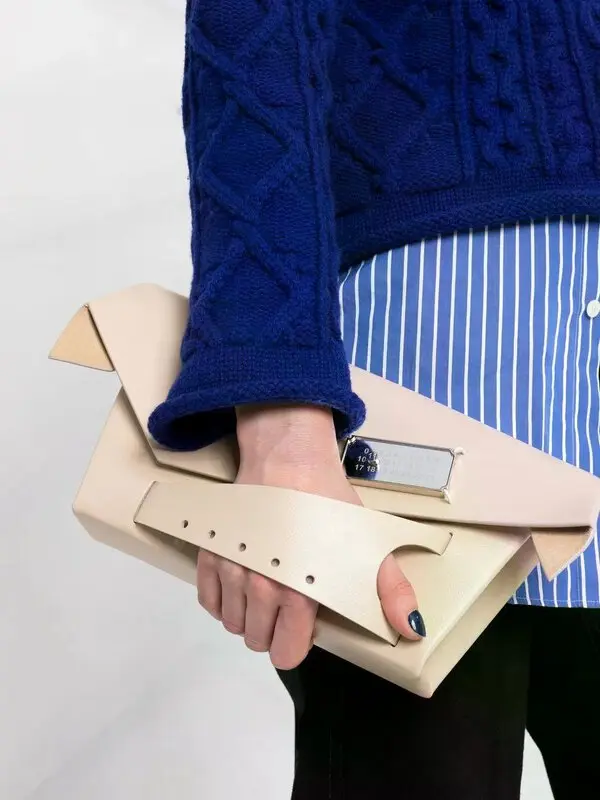 MAISON MARGIELA Snatched Leather Clutch Bag - Neutrals