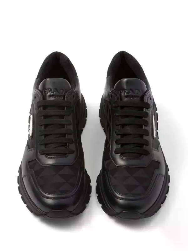 Prada Geometric-pattern Panelled Lace-up Sneakers