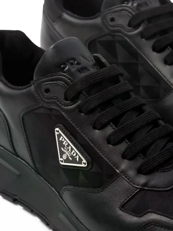 Prada Geometric-pattern Panelled Lace-up Sneakers