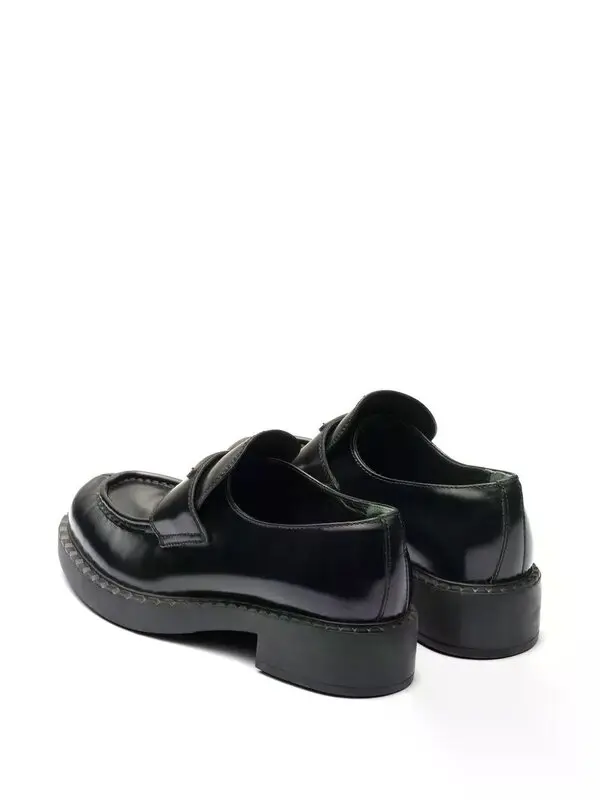 Prada Brushed Leather Loafers With Enameled Triangle Logo