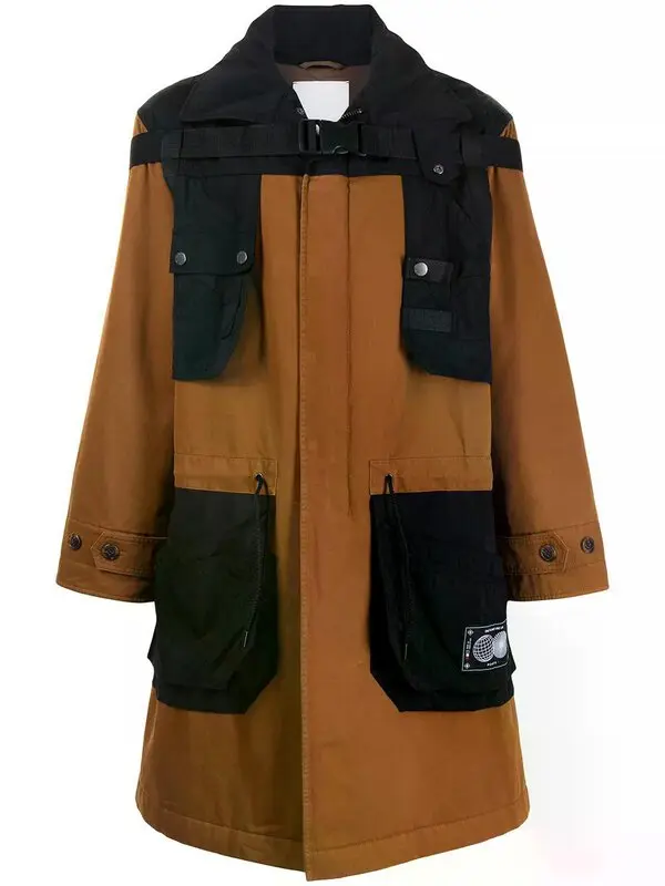 PORTS V Paneled Hooded Raincoat - Brown