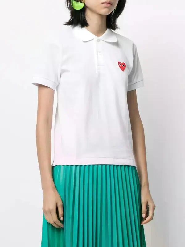 Play Comme Des Garcon Heart Logo-patch Polo Shirt - White