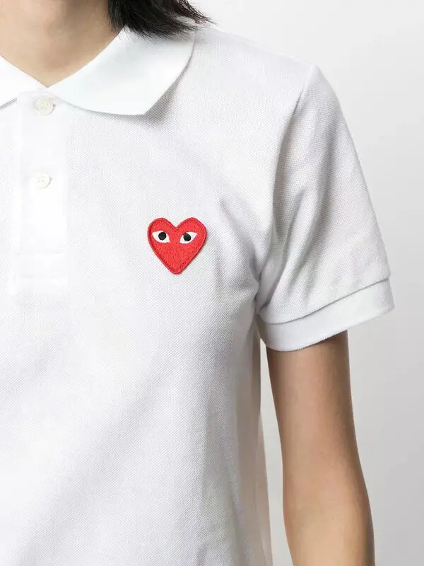 Play Comme Des Garcon Heart Logo-patch Polo Shirt - White