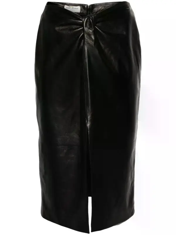 Saint Laurent Gathered Leather Midi Skirt