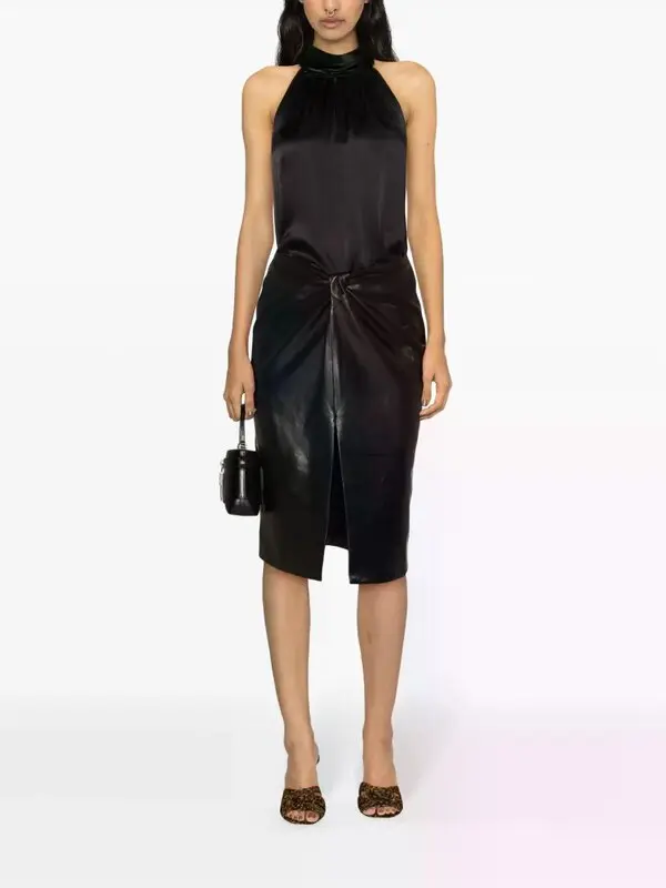 Saint Laurent Gathered Leather Midi Skirt