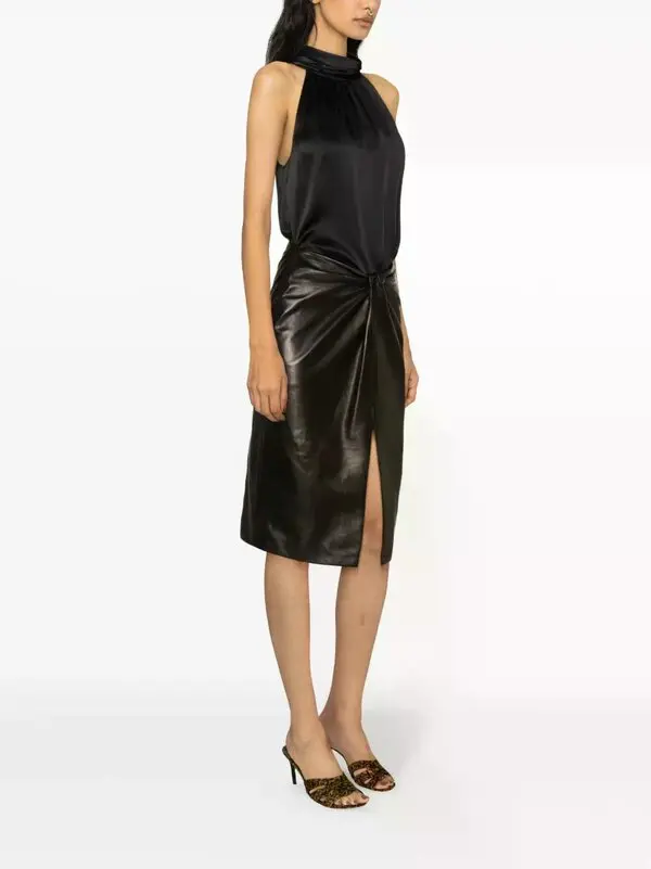 Saint Laurent Gathered Leather Midi Skirt