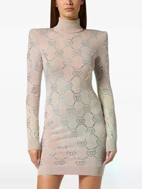 Philipp Plein Crystal-embellished Monogram Mini Dress - Neutrals