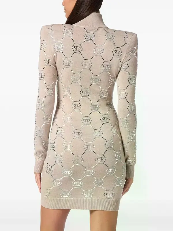 Philipp Plein Crystal-embellished Monogram Mini Dress - Neutrals