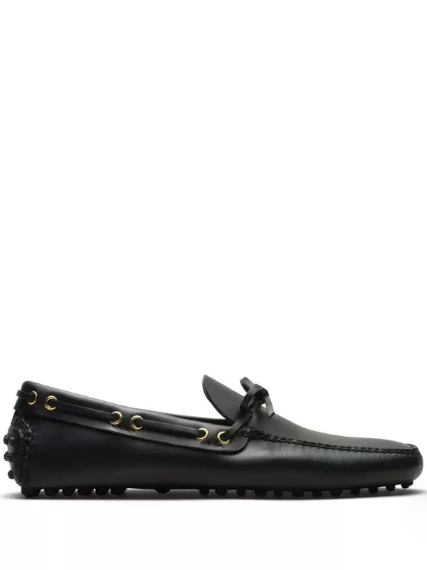 Car Shoe Lace-up Leather Boat Shoes - Black