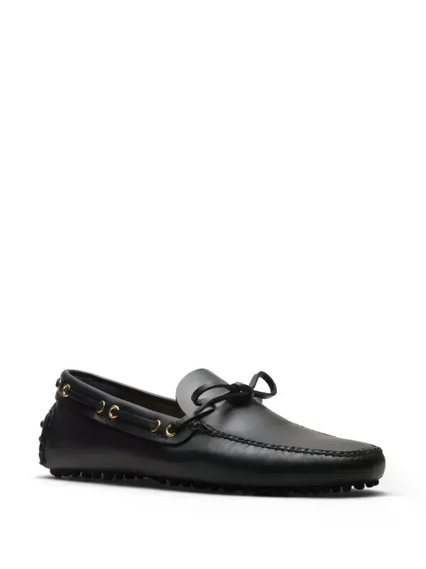 Car Shoe Lace-up Leather Boat Shoes - Black