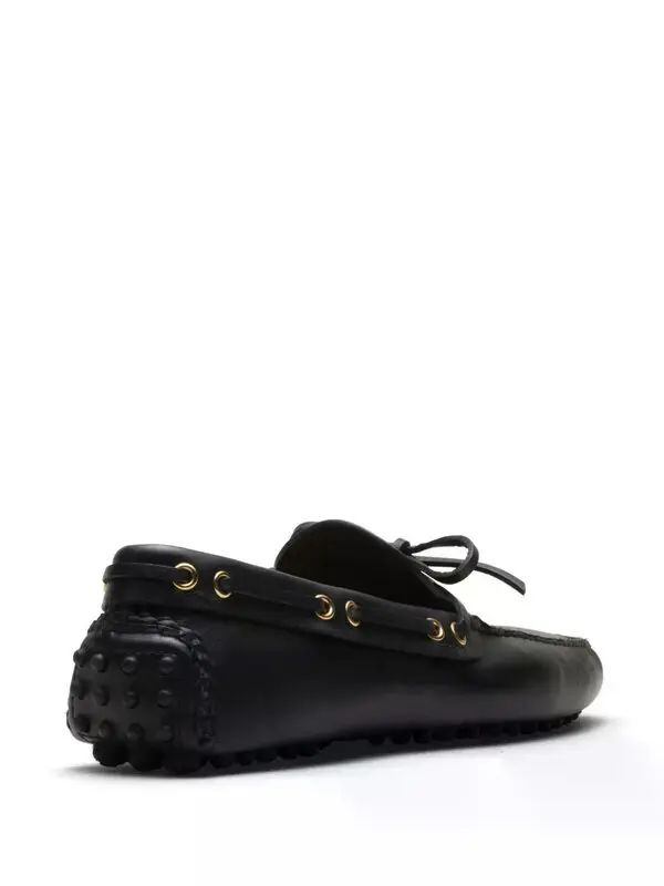 Car Shoe Lace-up Leather Boat Shoes - Black