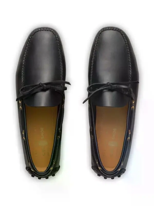 Car Shoe Lace-up Leather Boat Shoes - Black