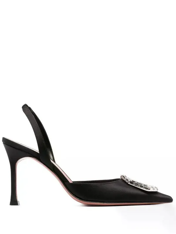 Amina Muaddi 90mm Camelia Slingback Pumps - Black
