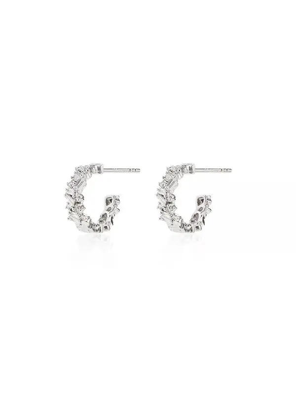 SUZANNE KALAN 18kt White Classic Icon Mini Diamond Hoop Earrings - Gold