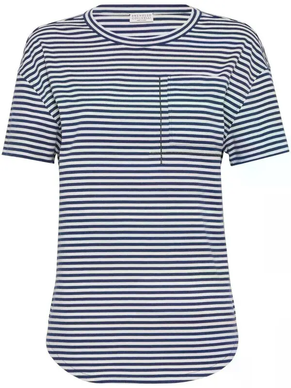 Brunello Cucinelli Horizontal Stripe Cotton Shirt With Monili Chain Embellishment