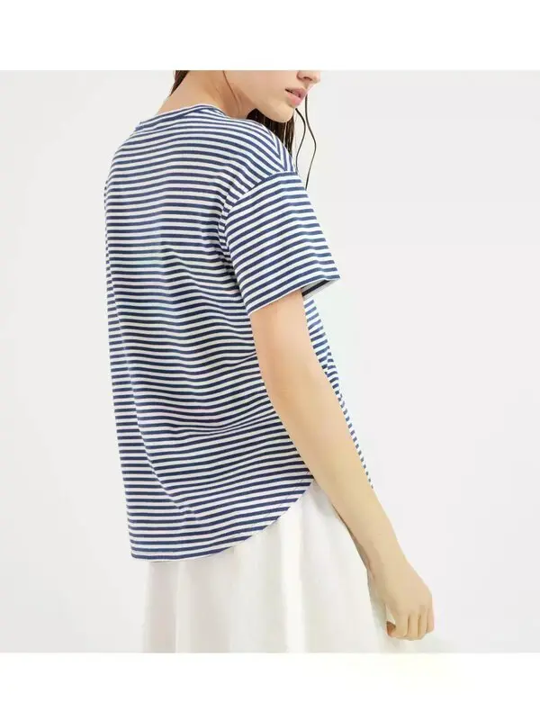 Brunello Cucinelli Horizontal Stripe Cotton Shirt With Monili Chain Embellishment