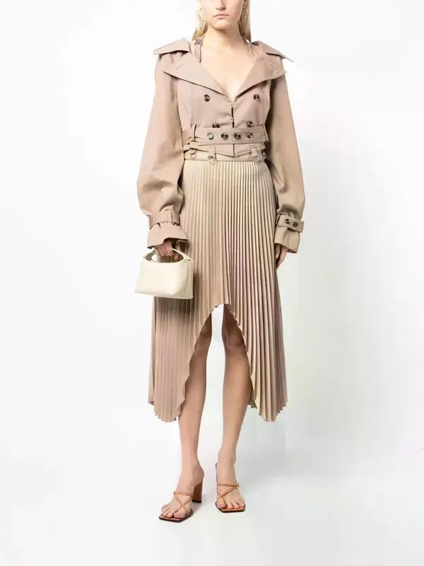 Rokh Arch Pleated Midi Skirt - Brown