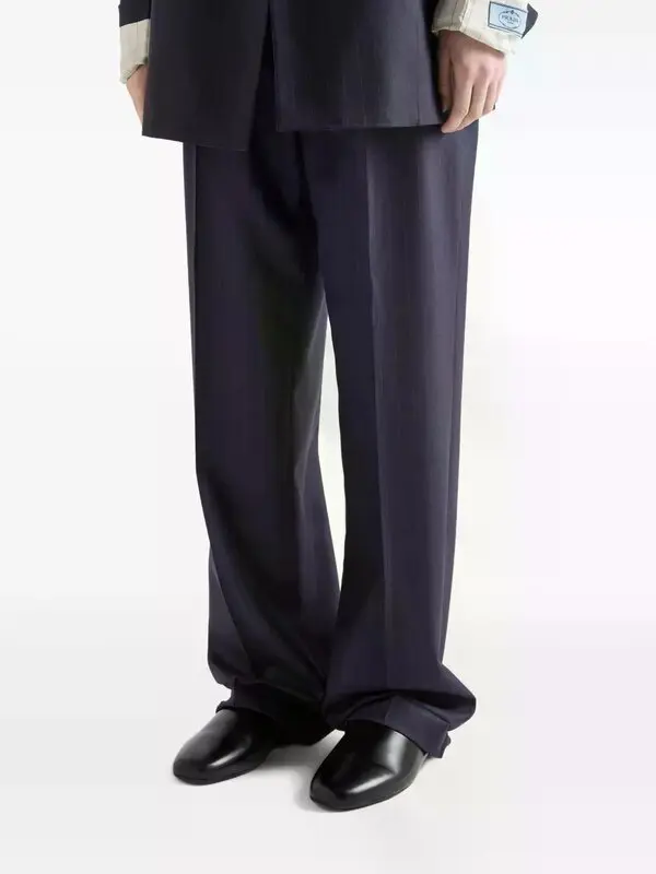 Prada Belted Wool Trousers - Blue