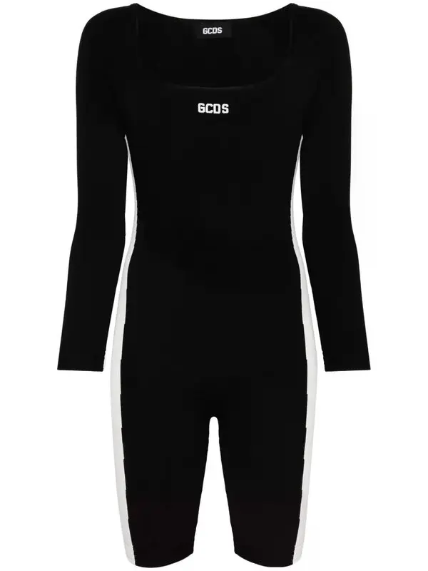 Gcds Logo-embroidered Ribbed Jumpsuit - Black
