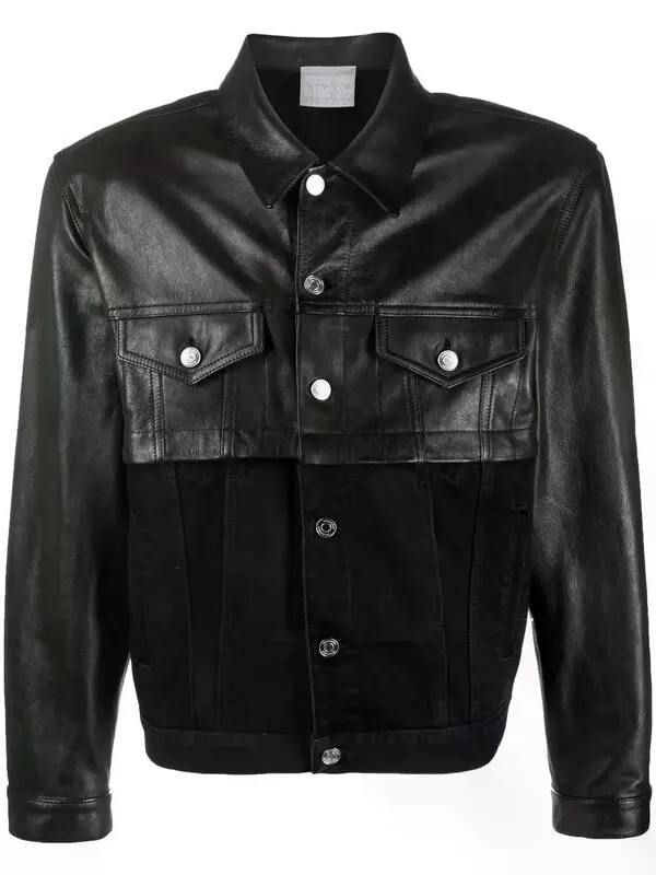 VTMNTS Contrasting Leather-block Denim Jacket