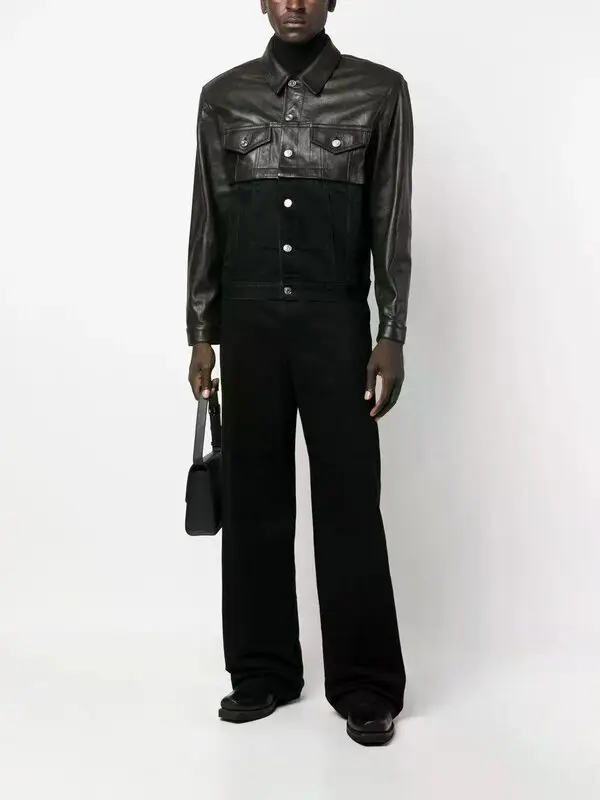VTMNTS Contrasting Leather-block Denim Jacket