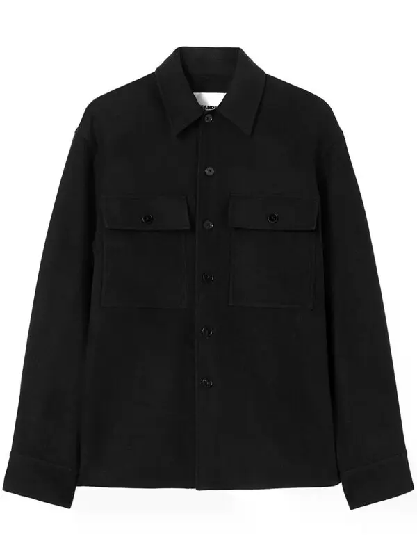 JIL SANDER Long-sleeve Wool Flannel Overshirt - Black