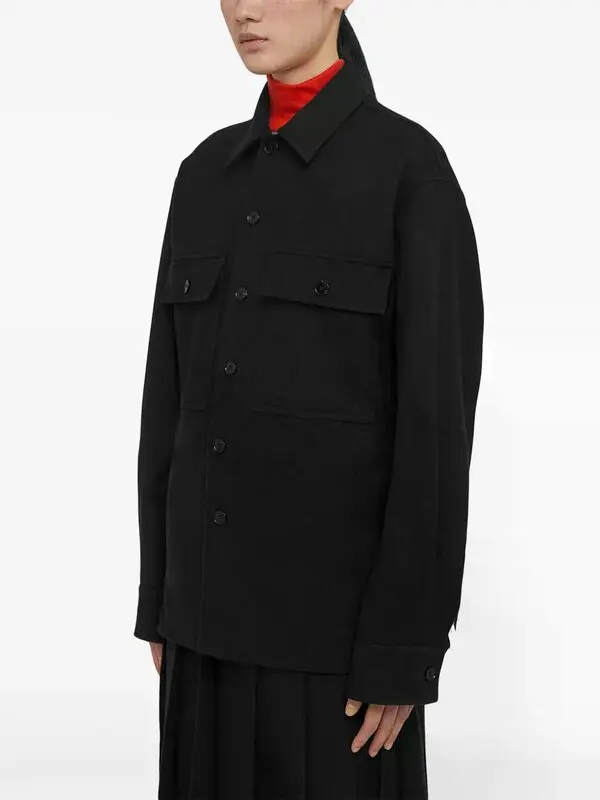 JIL SANDER Long-sleeve Wool Flannel Overshirt - Black