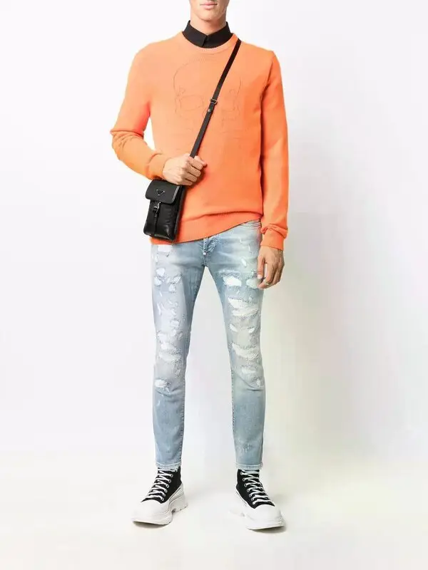 Philipp Plein Fine-knit Skull-motif Jumper - Orange