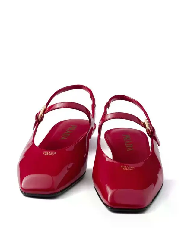 Prada Leather Slingback Ballerina Shoes - Red