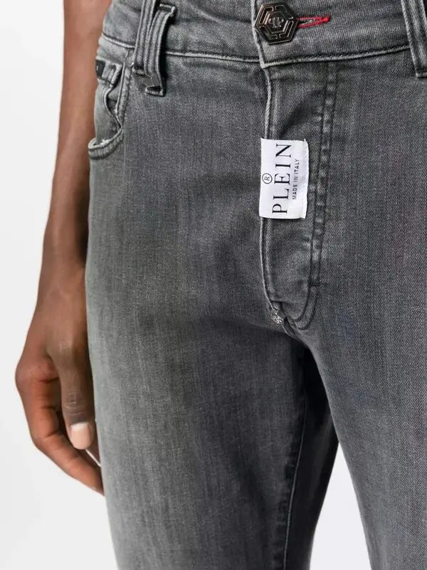 Philipp Plein Logo-patch Slim-cut Jeans - Grey