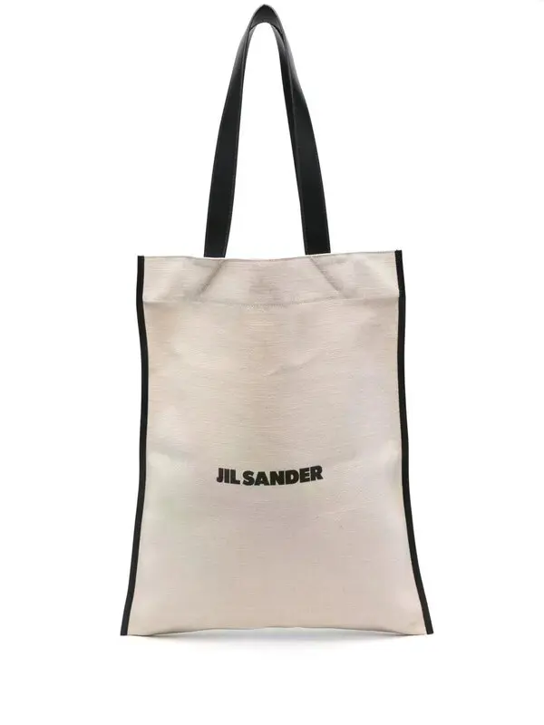JIL SANDER Flat Embroidered-logo Tote Bag - Neutrals