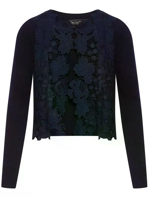 Oscar De La Renta Mixed Botanical Lace-paneled Cardigan - Brown