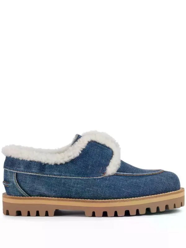 LE SILLA Yacht Shearling-trim Denim Loafers