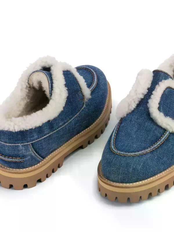 LE SILLA Yacht Shearling-trim Denim Loafers