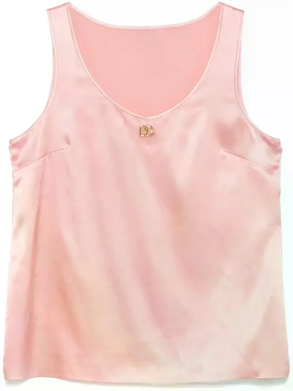 Dolce & Gabbana Satin Top With Logo Plaque - Pink
